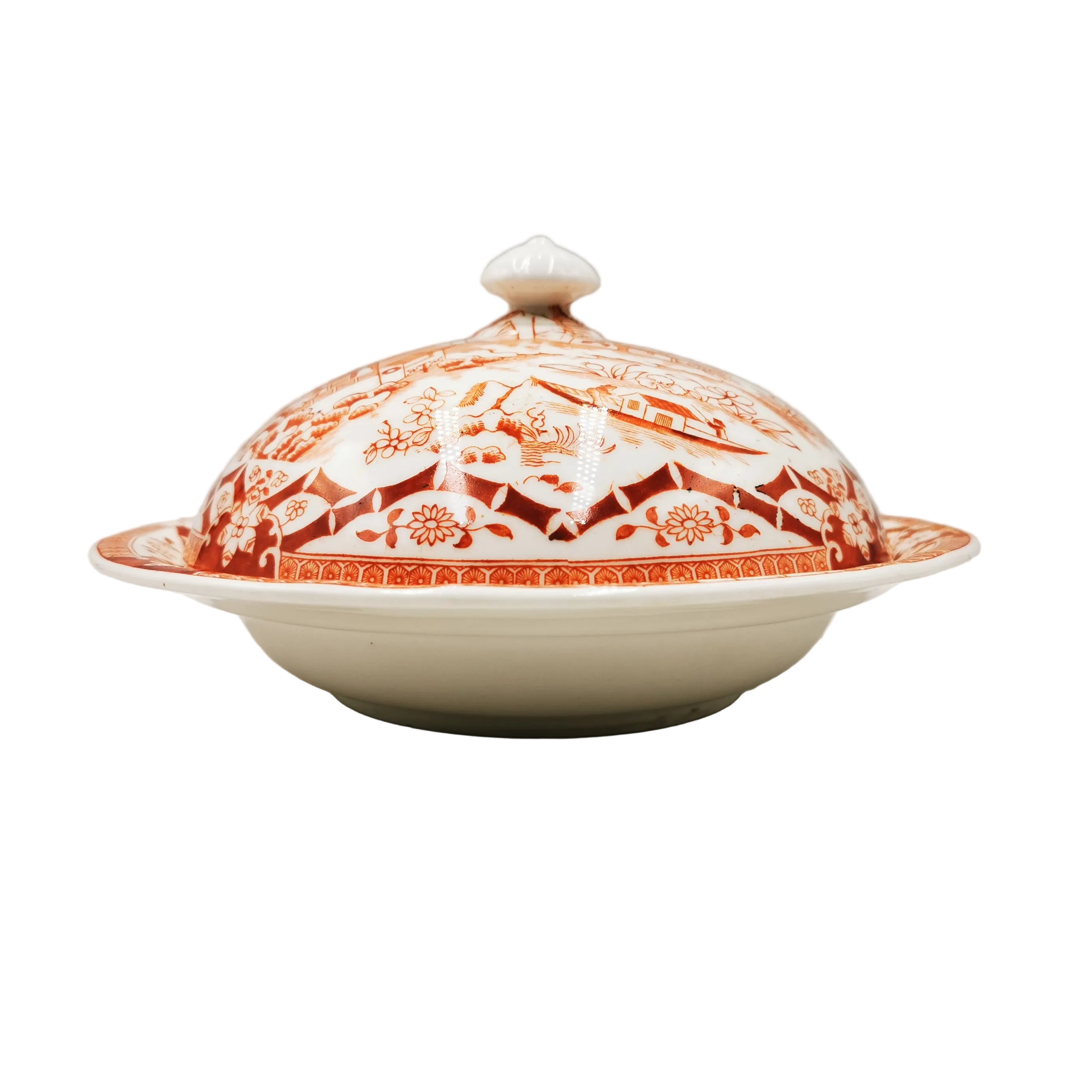 Antique Grainger's Worcester China Two Temples Lidded Muffin Dish ...