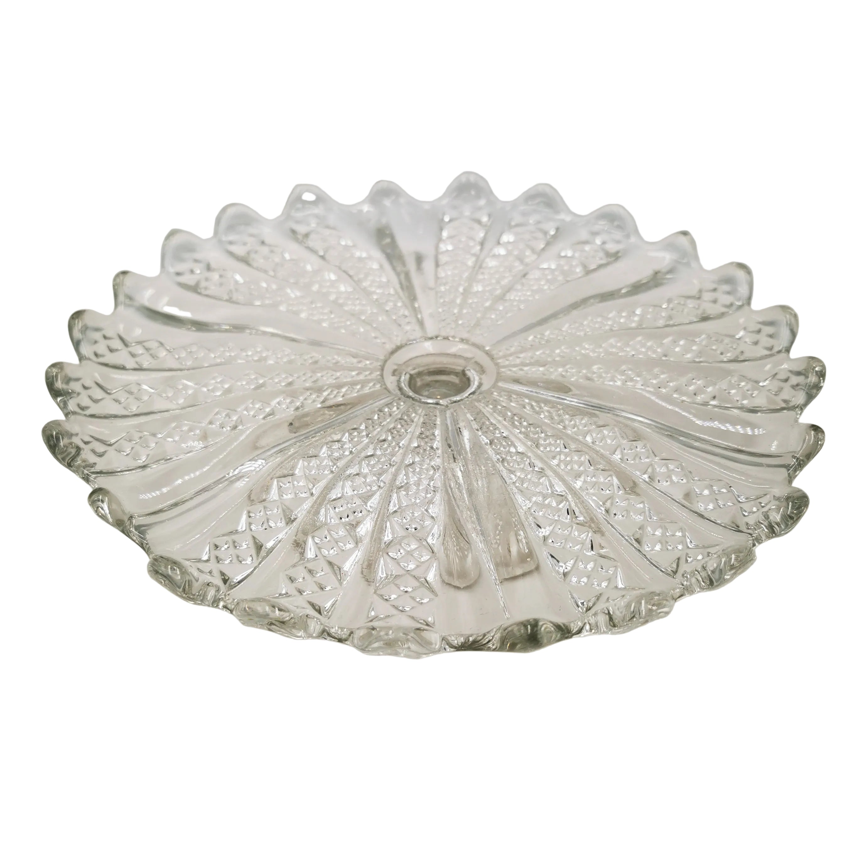 Vintage English Tri-Molded Clear Glass Cake Stand with Scallop Rims ...