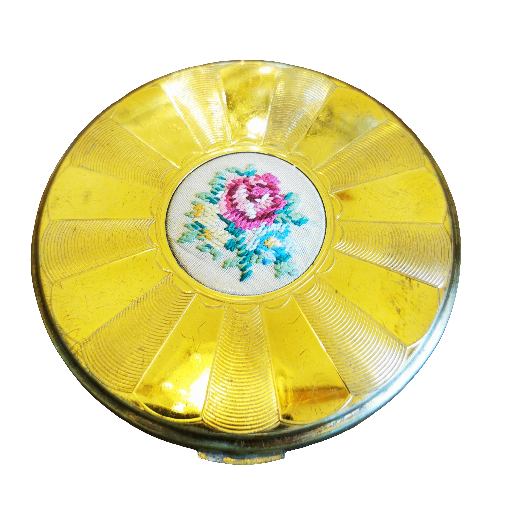 Vintage Ladies Powder Mirror Compact With Embroidered Centre Panel ...