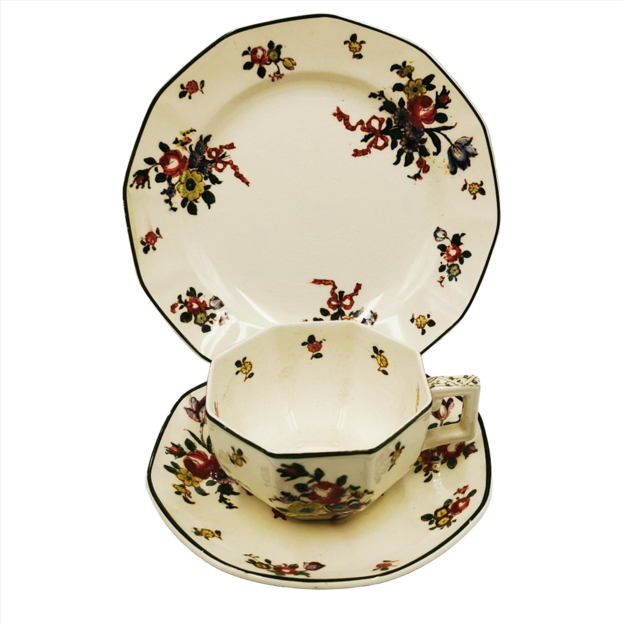 Antique Royal Doulton Old Leeds Sprays D3548 Teacup Saucer and Side Pl ...