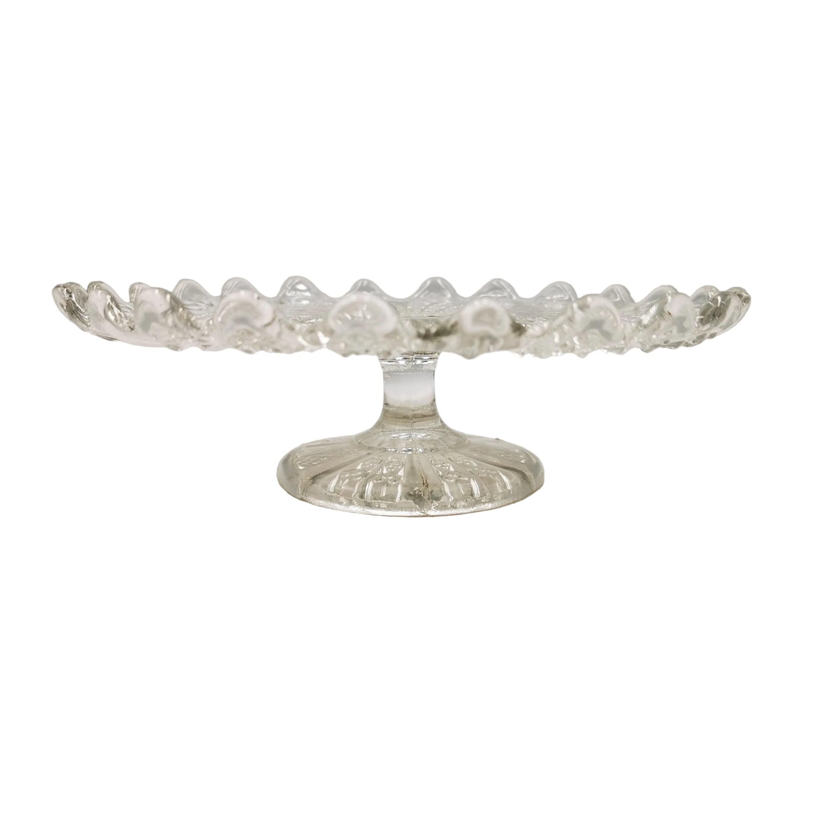Vintage English Tri-Molded Clear Glass Cake Stand with Scallop Rims ...