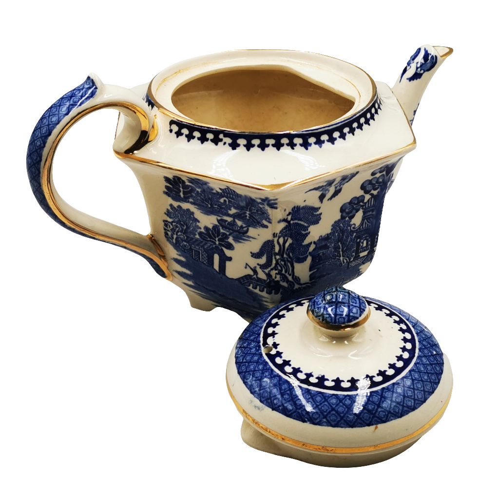 Vintage Sadler Blue and White China Blue Willow Hexagonal Walled Teapo ...