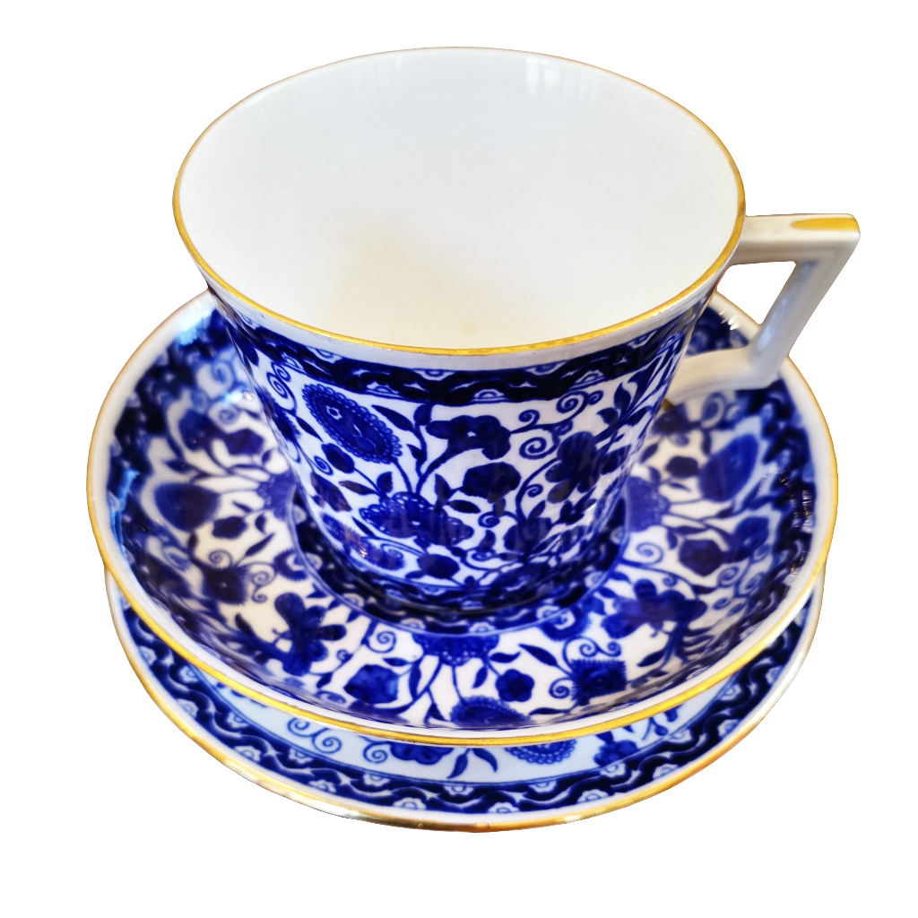 Royal Crown Derby China Blue Wilmot Large Breakfast Cup, Saucer and Si ...