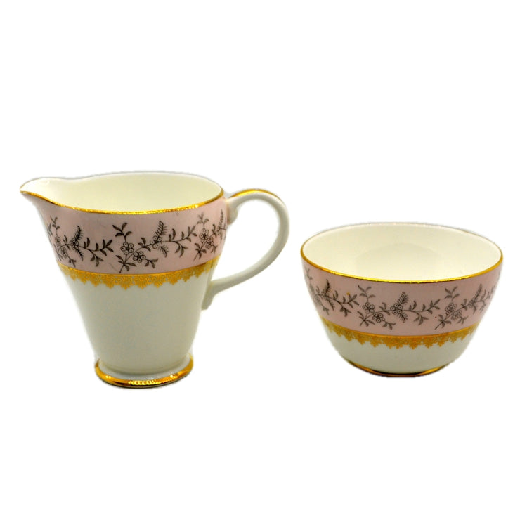 A B Jones & Sons Royal Grafton Pink-Ground Floral China Milk Jug & Sug ...